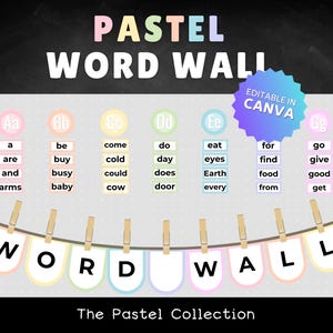 Pastel Word Wall Board Letters | Bunting Banner L Printable Classroom ...