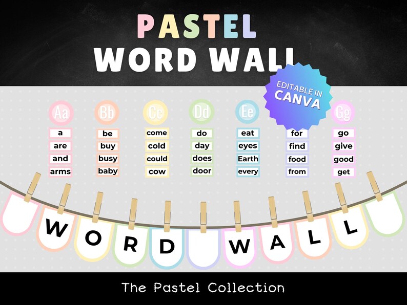 Pastel Word Wall Board Letters | Bunting Banner L Printable Classroom ...