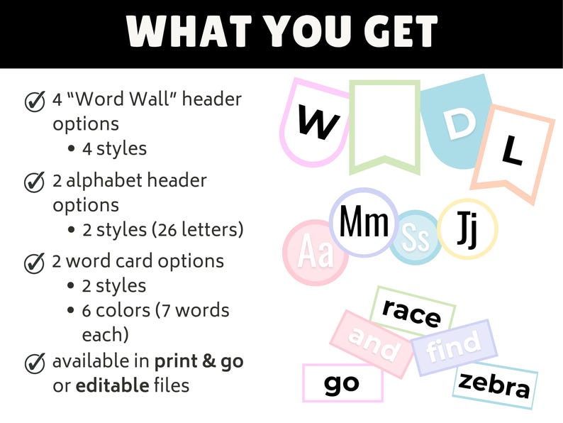 Pastel Word Wall Board Letters | Bunting Banner L Printable Classroom ...