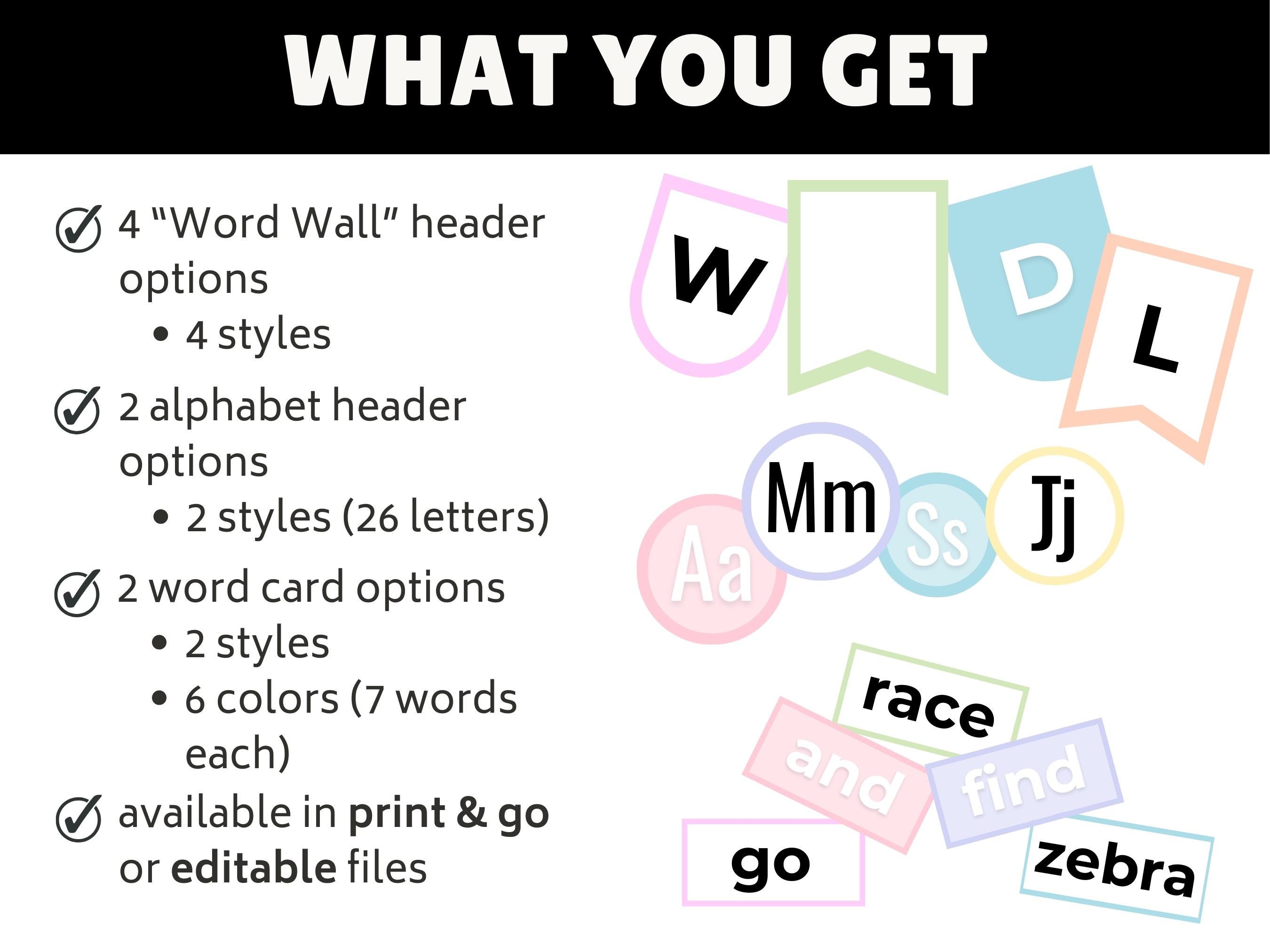 Pastel Word Wall Board Letters | Bunting Banner L Printable Classroom ...