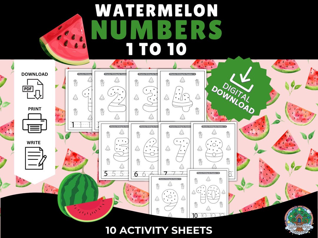 Watermelon Number Trace and Color, Number Tracing, 1-10 Numbers, One to ...