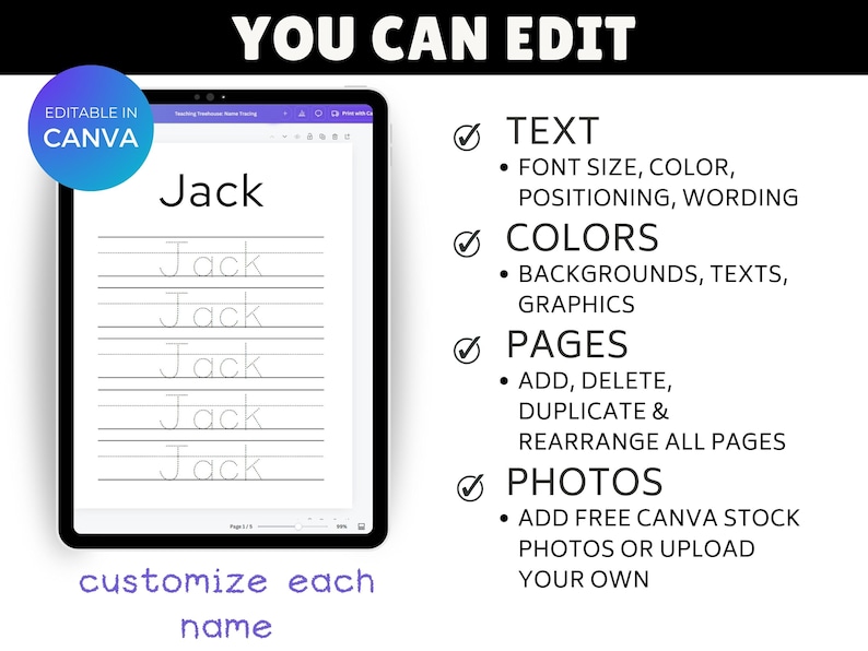 Custom Name Tracing Worksheet: Personalized Handwriting Practice (canva ...