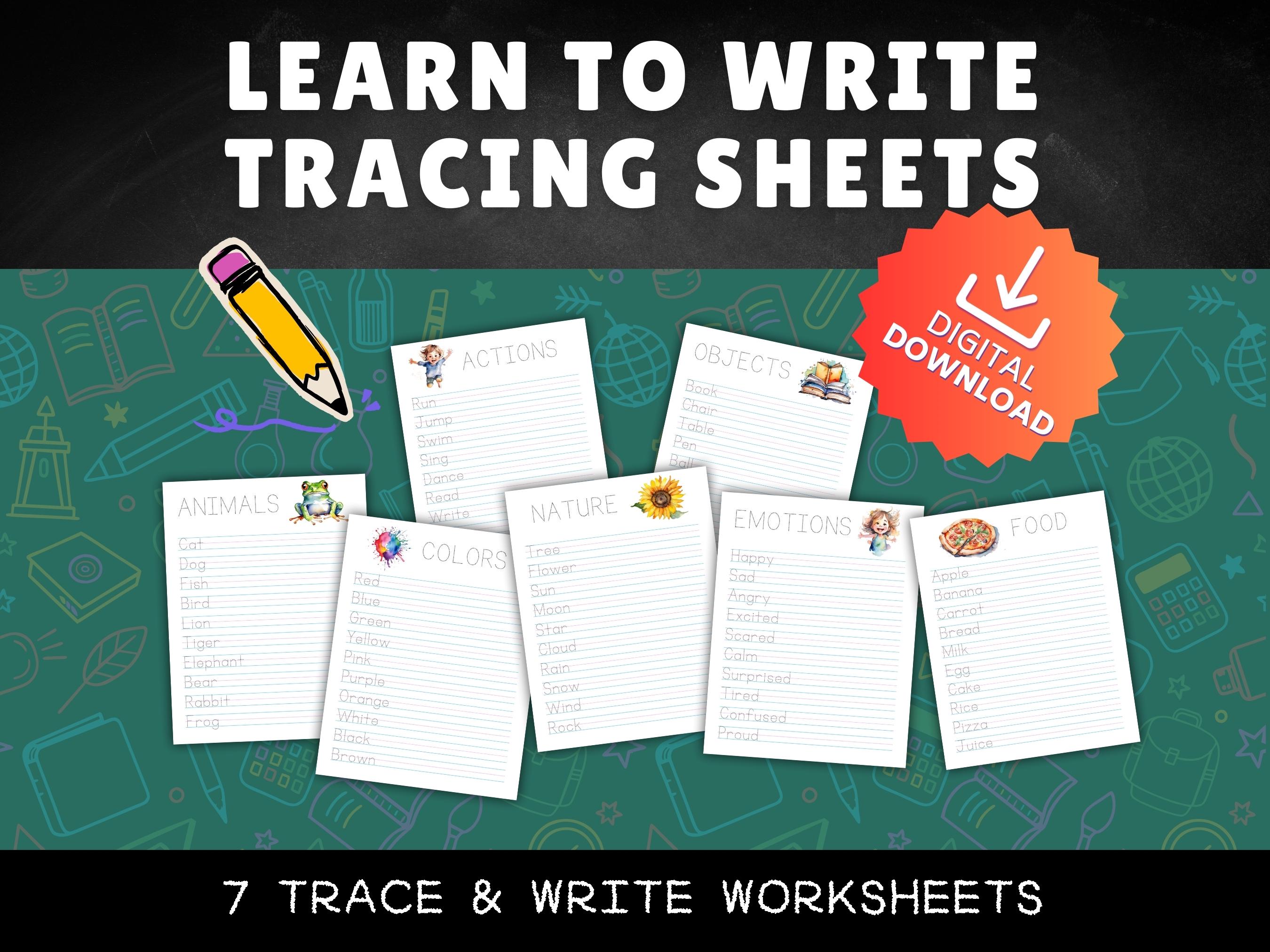 Learn to Write Tracing Worksheet: Handwriting Practice (PDF) - Etsy
