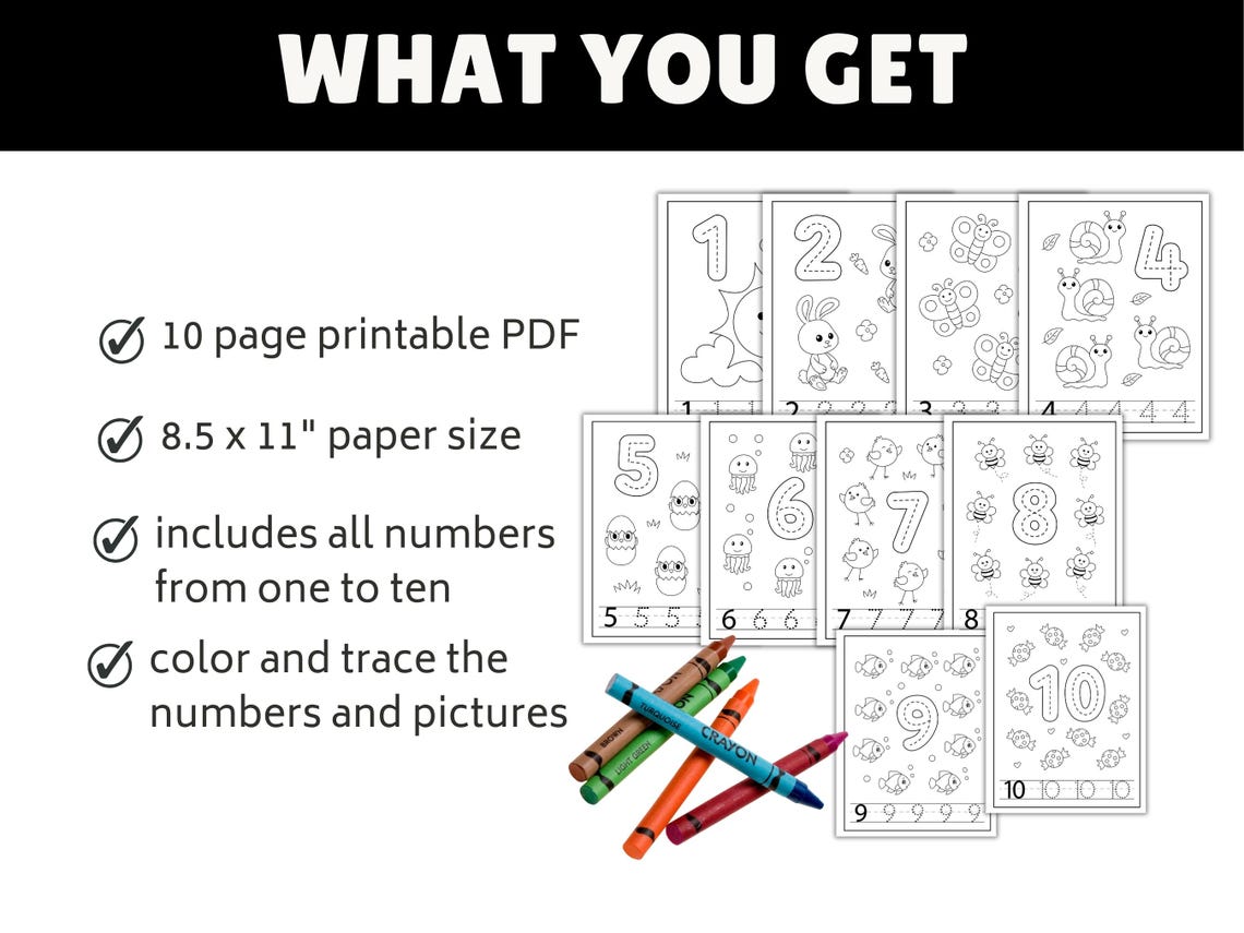 Numbers 1-10 Color and Trace Worksheet: Numeracy Printable (PDF) - Etsy