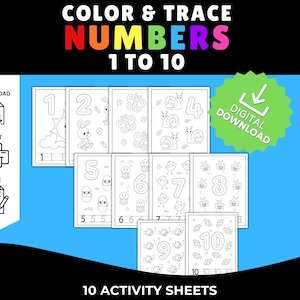 Numbers 1-10 Color and Trace Worksheet: Numeracy Printable (PDF) - Etsy