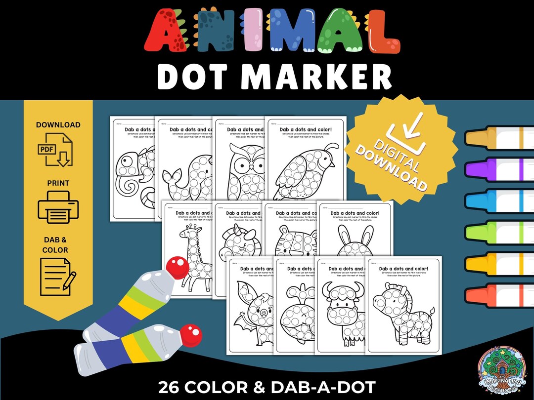 Animal Dot Marker Coloring Pages, A to Z Animal Dab-a-dot Worksheets ...