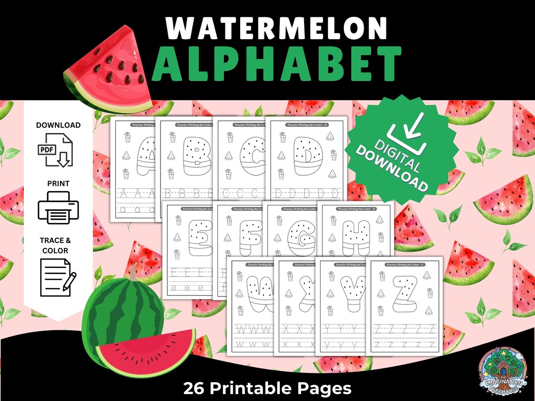 Watermelon Alphabet Trace and Color, ABC Letters, Letter Tracing ...
