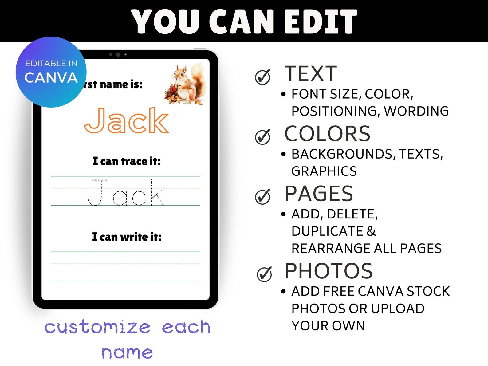 Editable Name Tracing Worksheet | Customizable Name Practice Printable ...