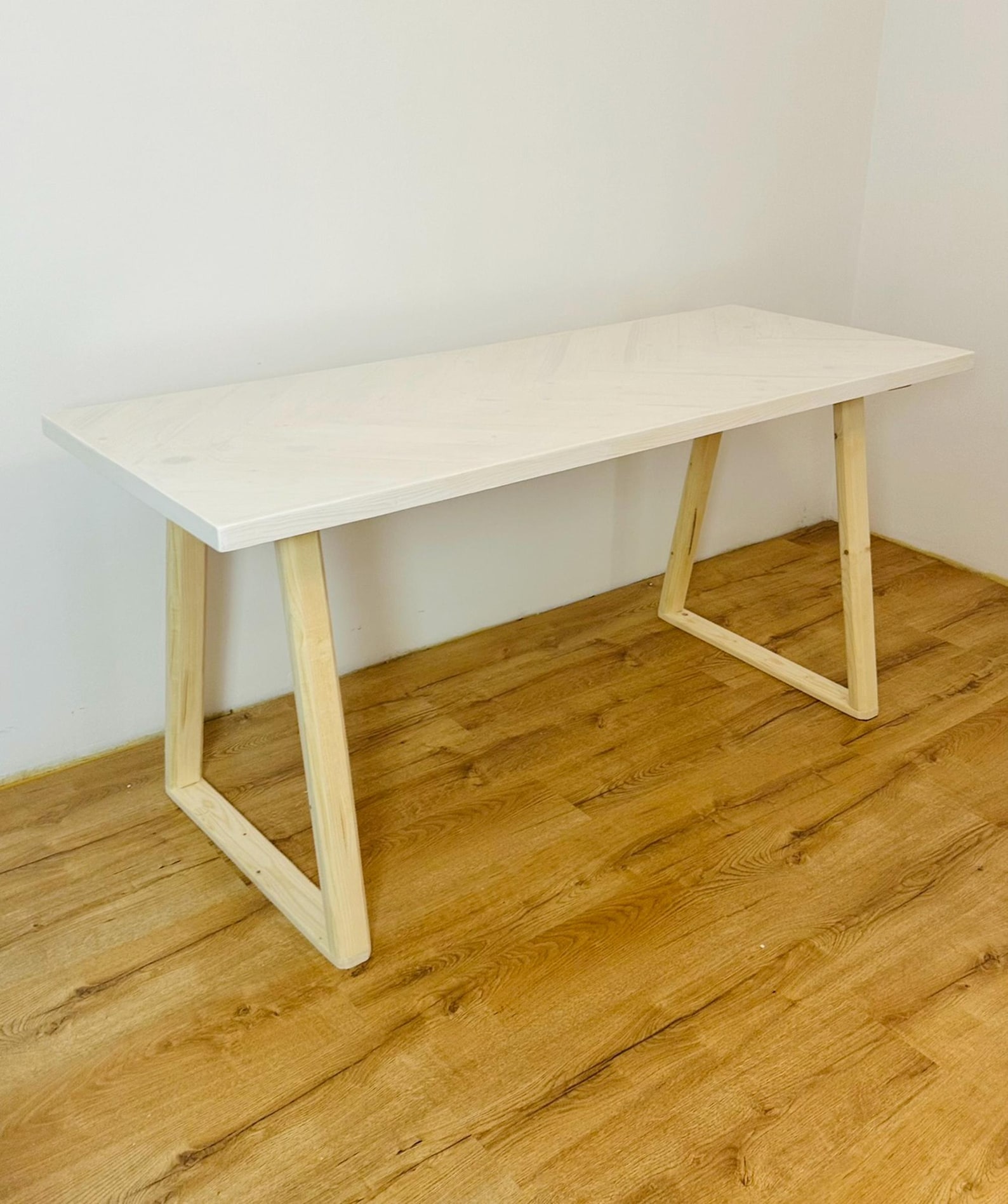 White Desk With Trapezium Legs - Desk Made With a Mix of New and ...