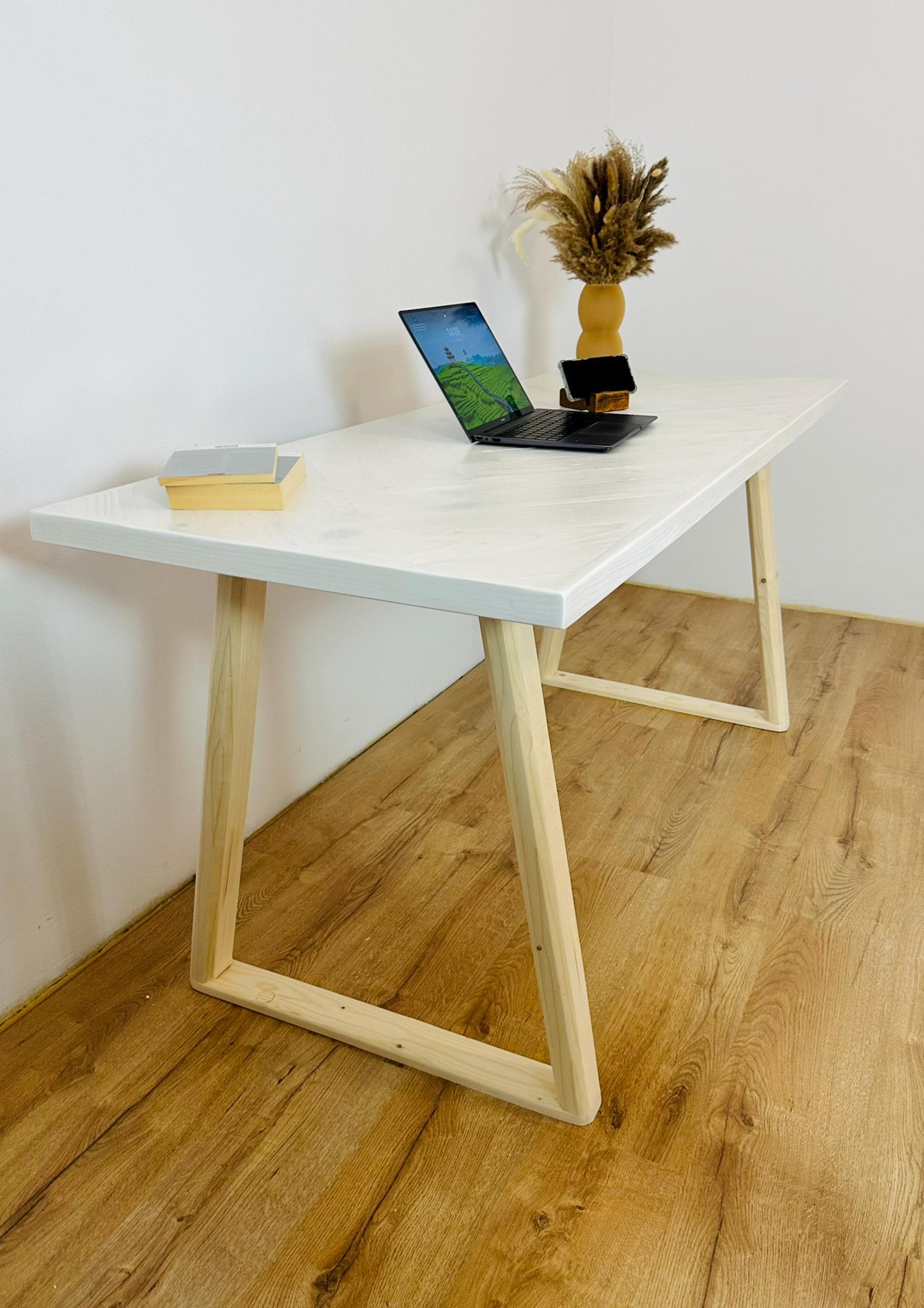 White Desk With Trapezium Legs - Desk Made With a Mix of New and ...