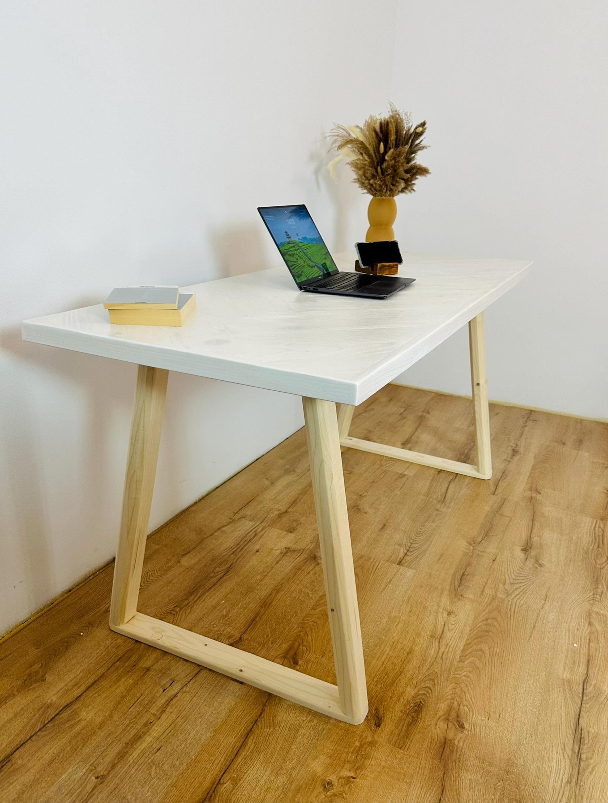 White Desk With Trapezium Legs - Desk Made With a Mix of New and ...