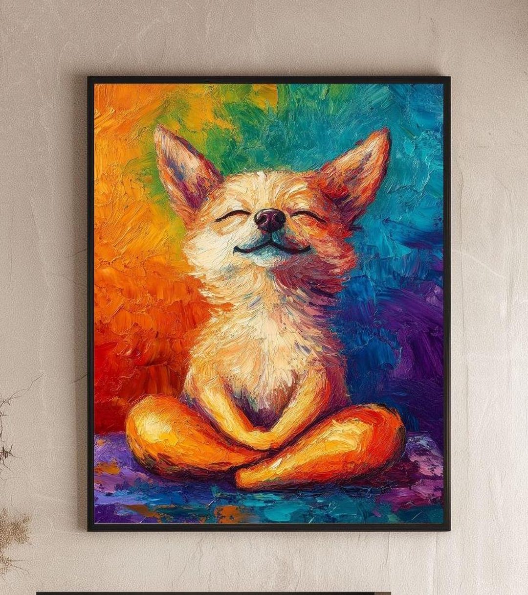 Meditation Fox Dog, Pray, Yoga Pose Dog , Colorful Painting Poster ...