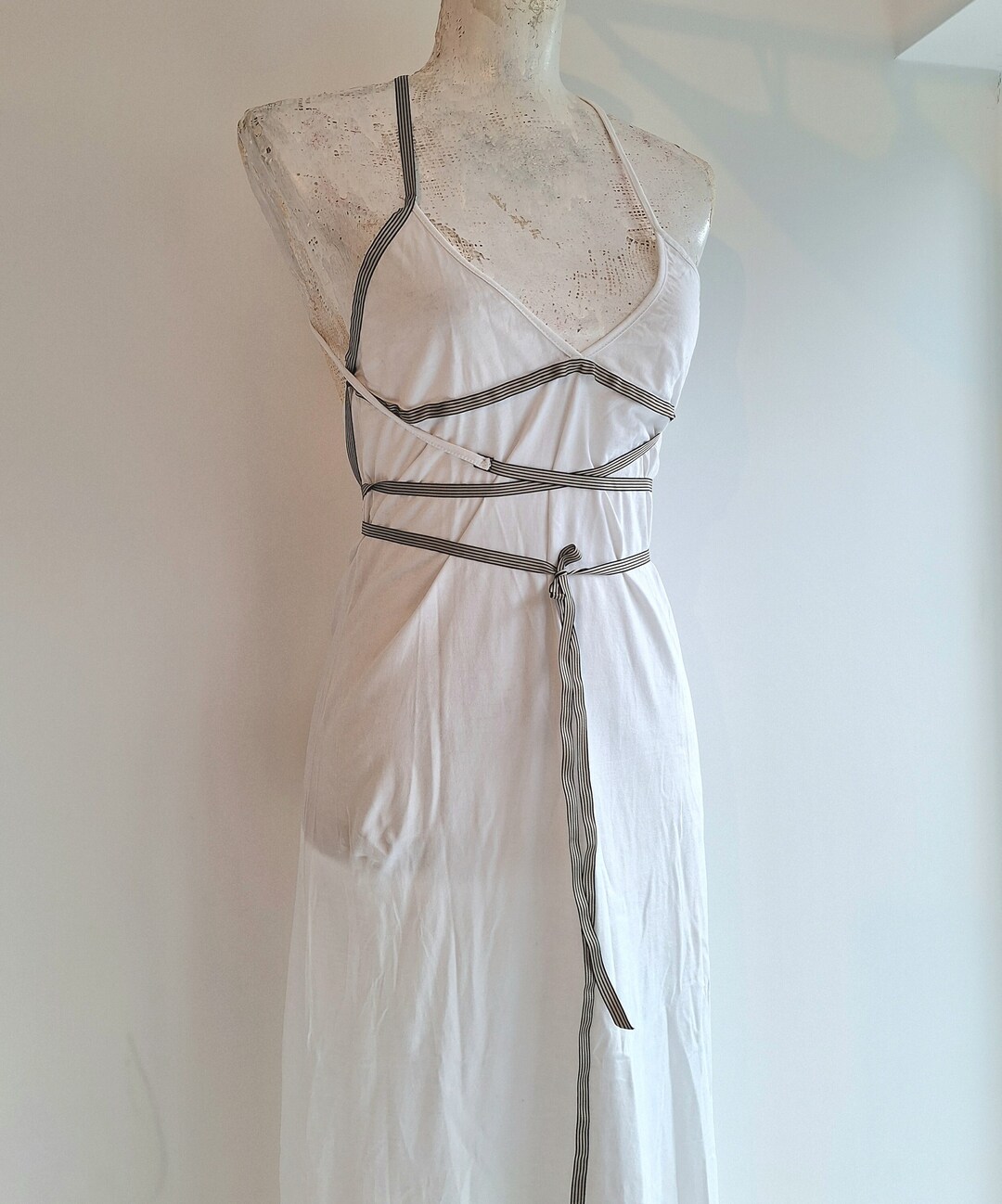 Vintage Summer Dress Dirk Van Saene White Small Jersey Silk Ribbons ...