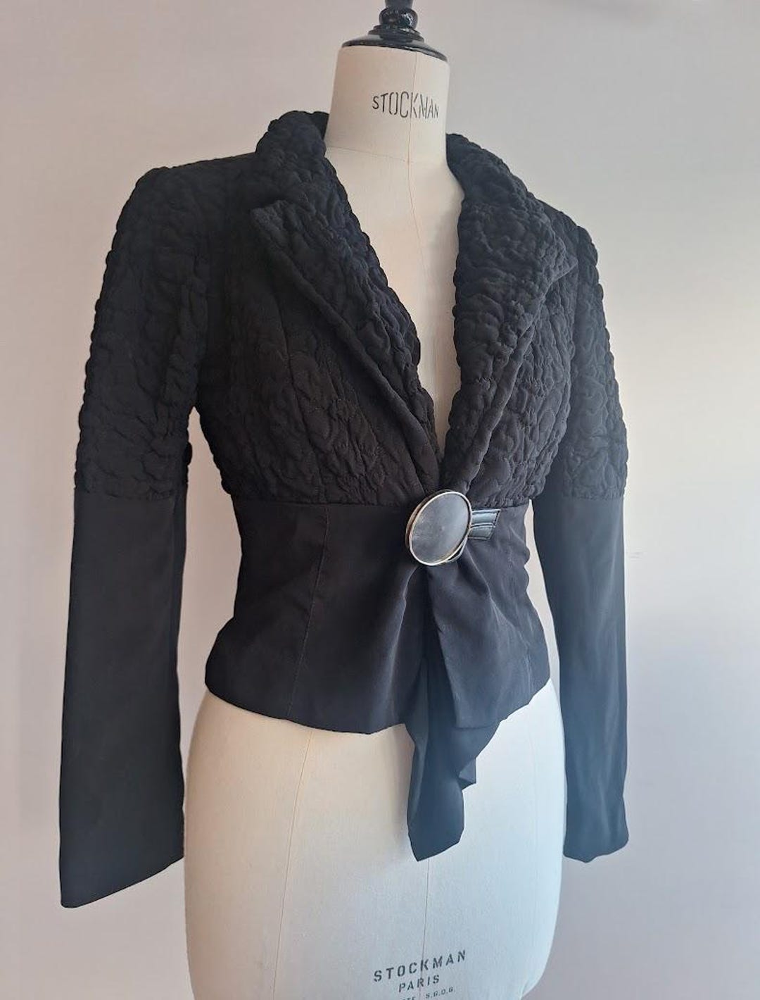 Zaek Blazer Black Vintage Small Size Stretch Big Button Asymmetrical ...