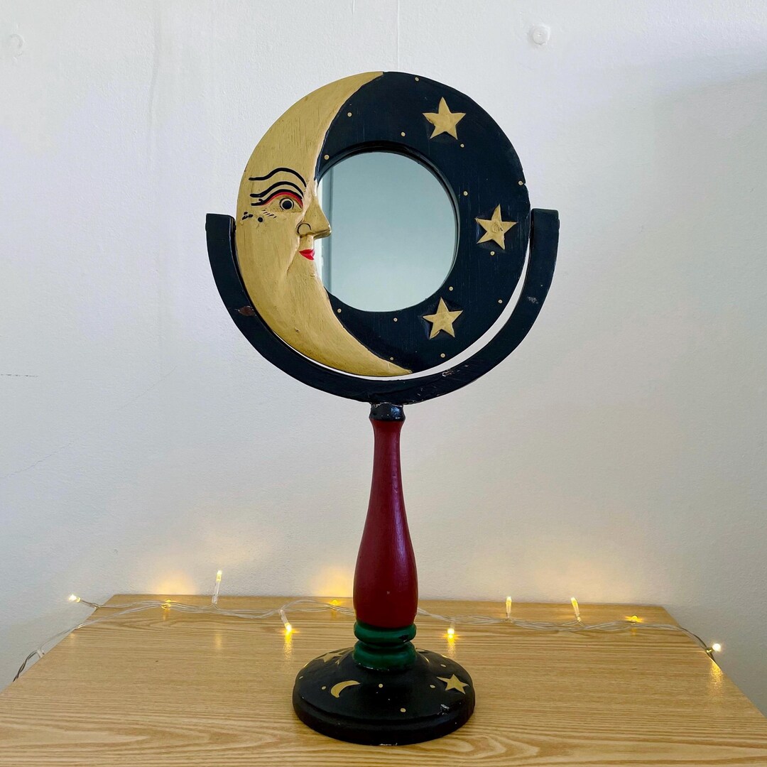 Vintage Celestial Table Mirror, Round Swivel Mirror for Dressing Table ...