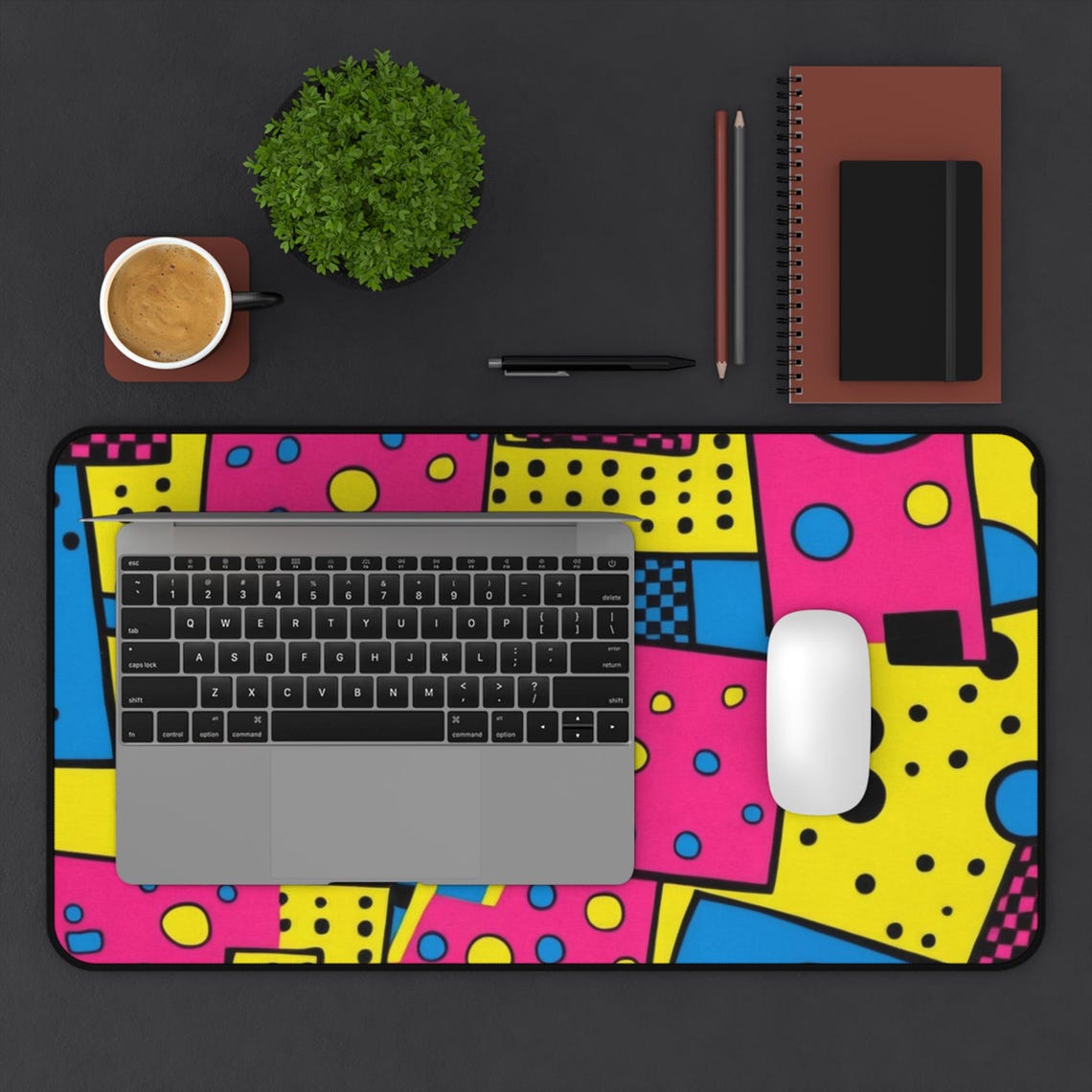 90s Designs Squares Abstract Desktop Mat Mouse Pad 12x22'' Retro Gaming ...