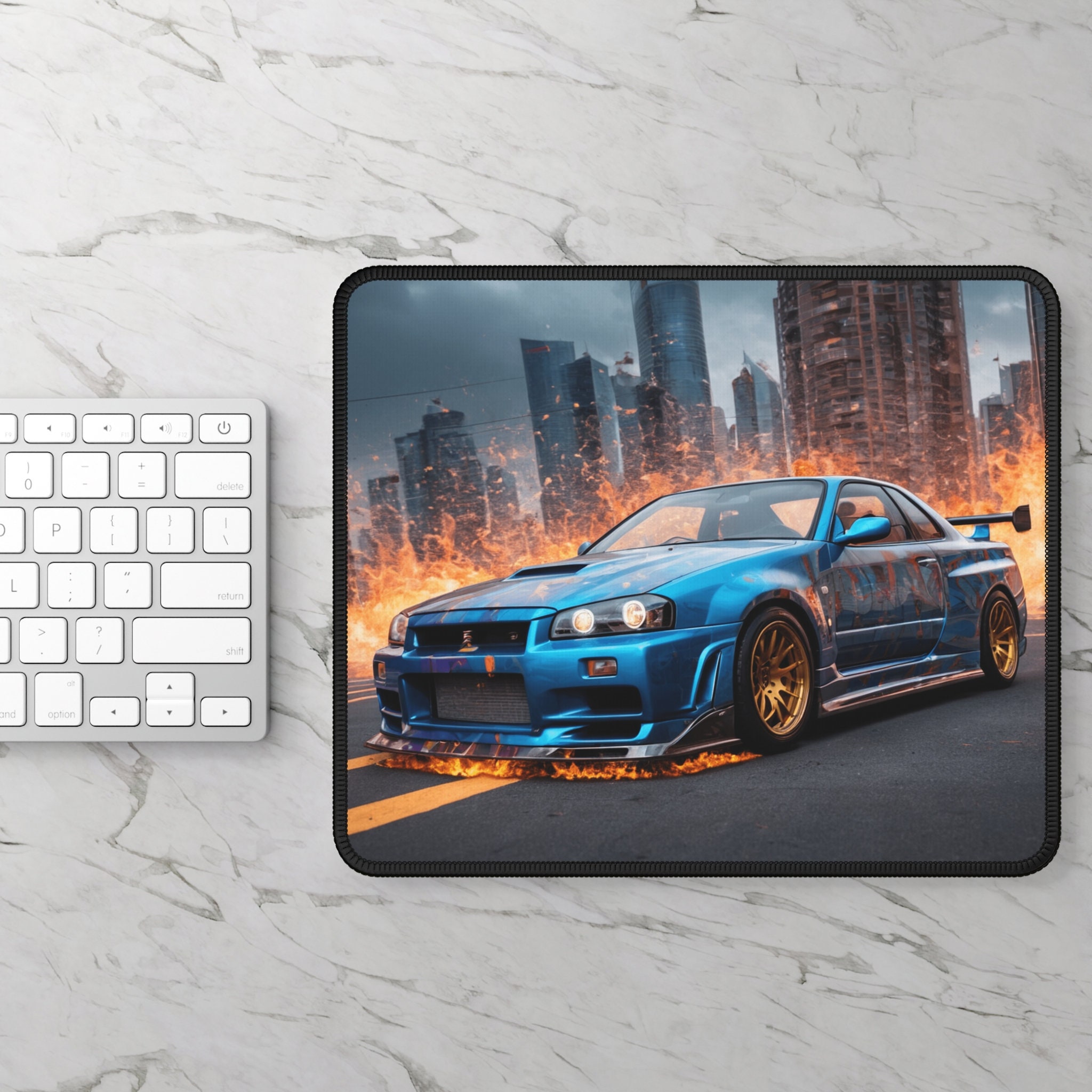 Nissan Skyline GT-R R34 Mouse Pad on Fire 9x7'' - Etsy