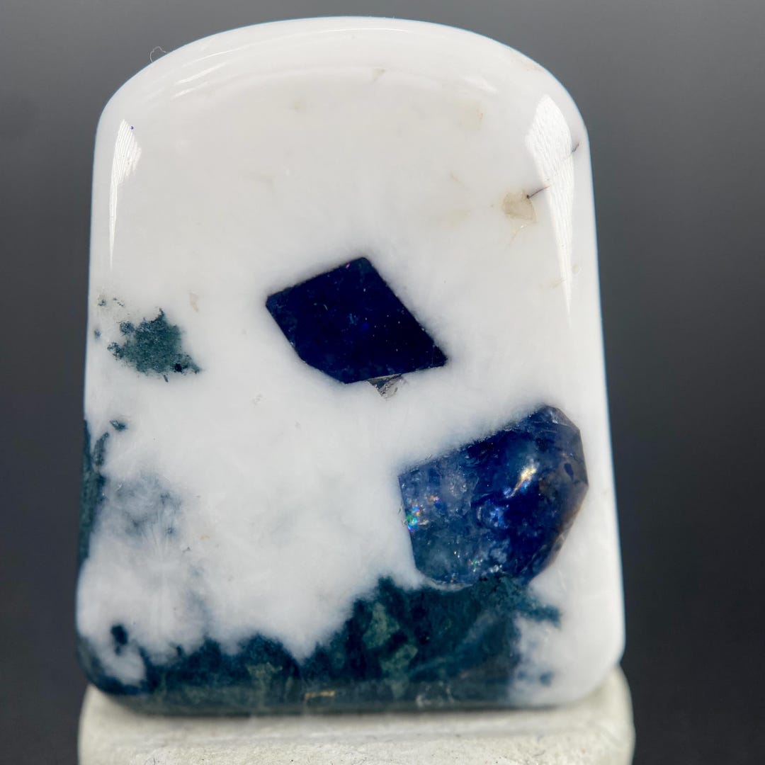 Rare Benitoite on Crossite and Natrolite Matrix Cabochon, 14.11 Carat ...