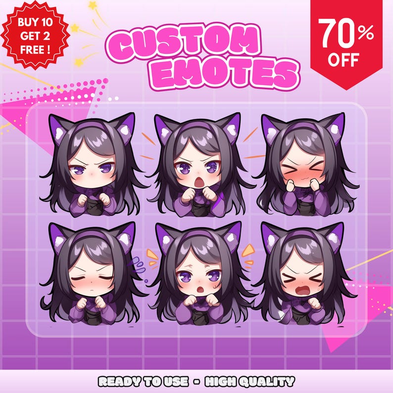 Custom Twitch Emotes or Kick Emote and Animated Emotes, Vtuber Cute ...