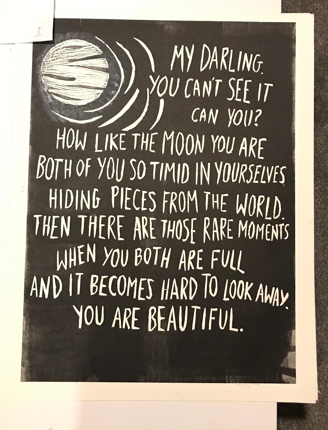 SUPER SECONDS Moon Poem by Alexandria Drzewiecki Linocut Print Very ...