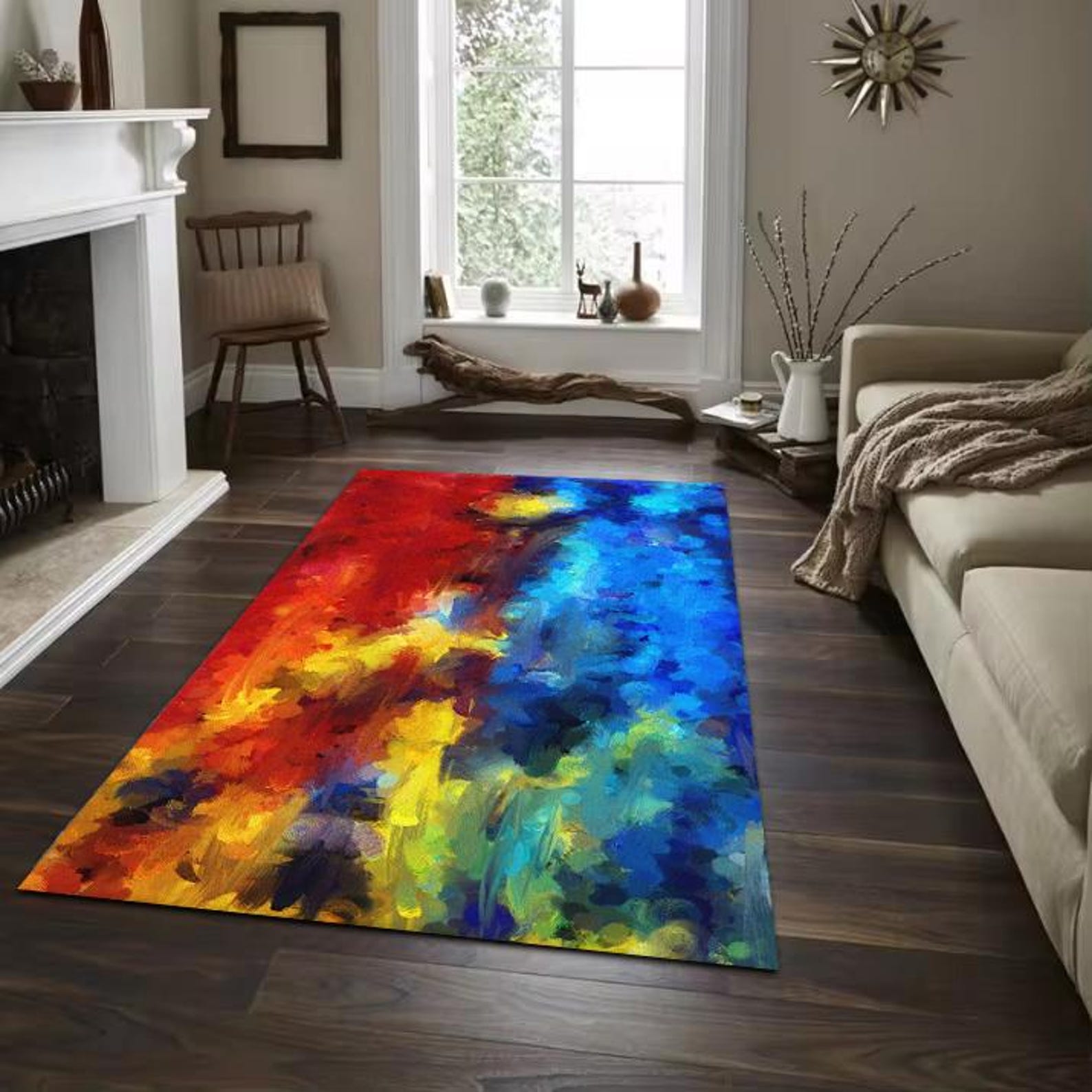 Abstract Rug , Colorful Rug, Art Rug , Home Decor, Rainbow Area Rugs ...