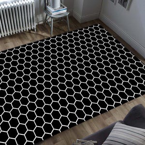 Honeycomb Pattern Rug , Black Rug ,line Rug, Dark Home Decor , Hexagon ...