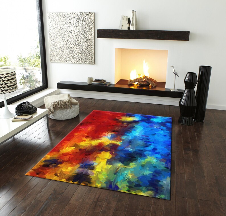 Abstract Rug , Colorful Rug, Art Rug , Home Decor, Rainbow Area Rugs ...