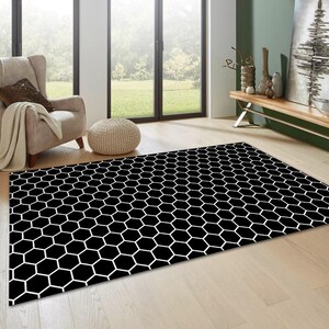 Honeycomb Pattern Rug , Black Rug ,line Rug, Dark Home Decor , Hexagon ...