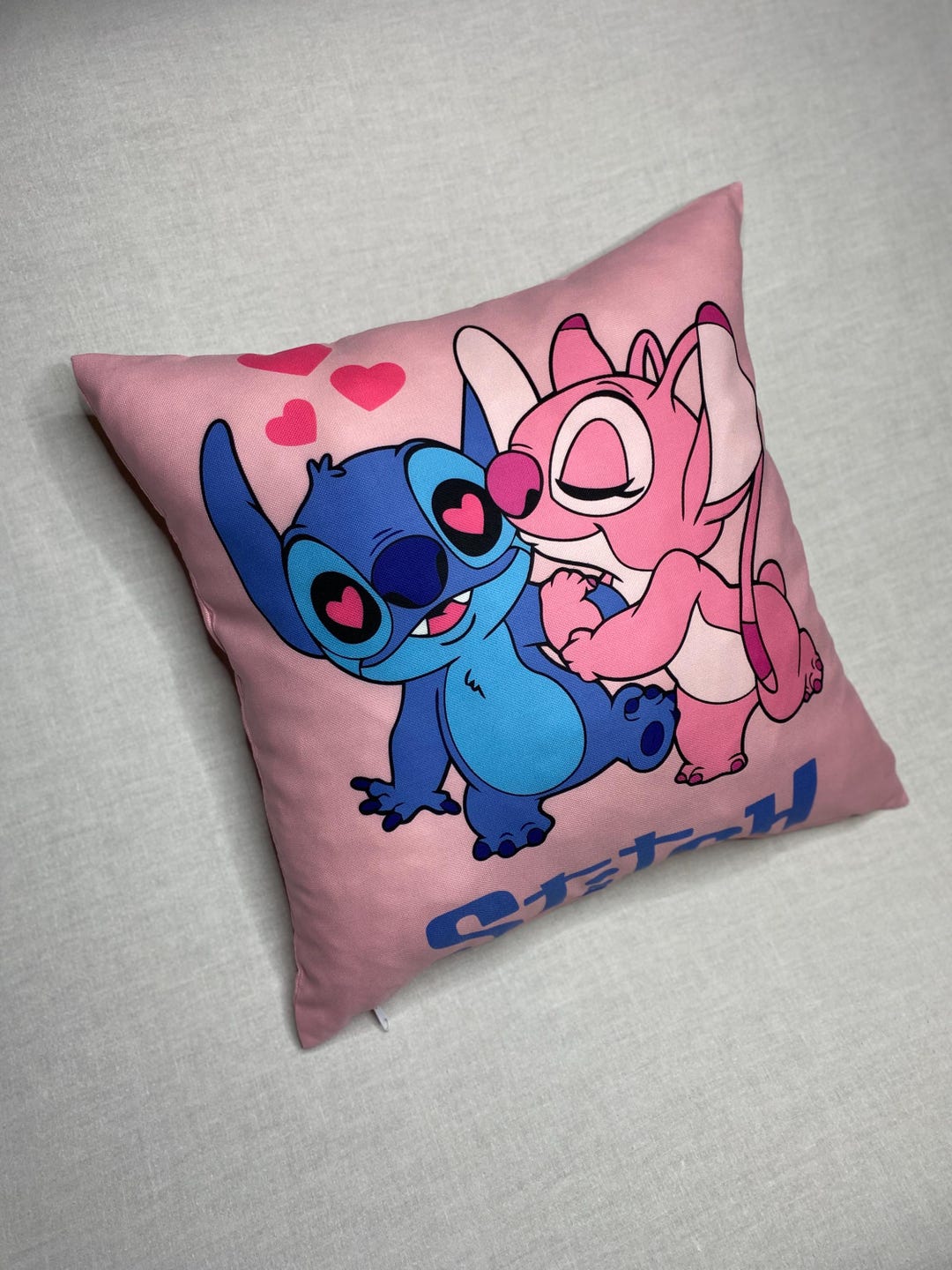 Stitch and Angel Designed Decorative Throw Pillow, Unique Pillow Decor for Home Decoration, Fun ...