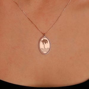 Palm Tree Necklace, 14K Gold Filled Engraved Palm Tree Pendant, Tiny ...