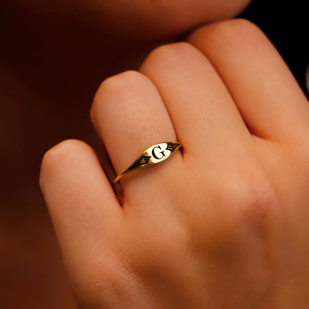 14K Gold Filled Pinky Ring, Vintage Initial Ring, Personalized Letter ...