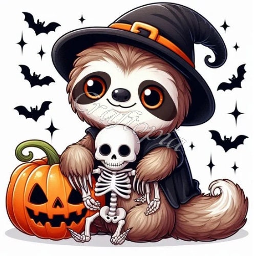 Cute Halloween Sloth Holding a Skeleton Png - Etsy
