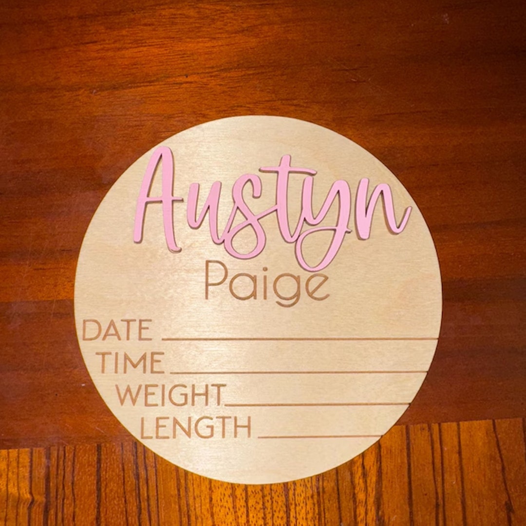 Cute Baby Announcement Sign With Birth Stats, Wood Sign for Name Reveal ...