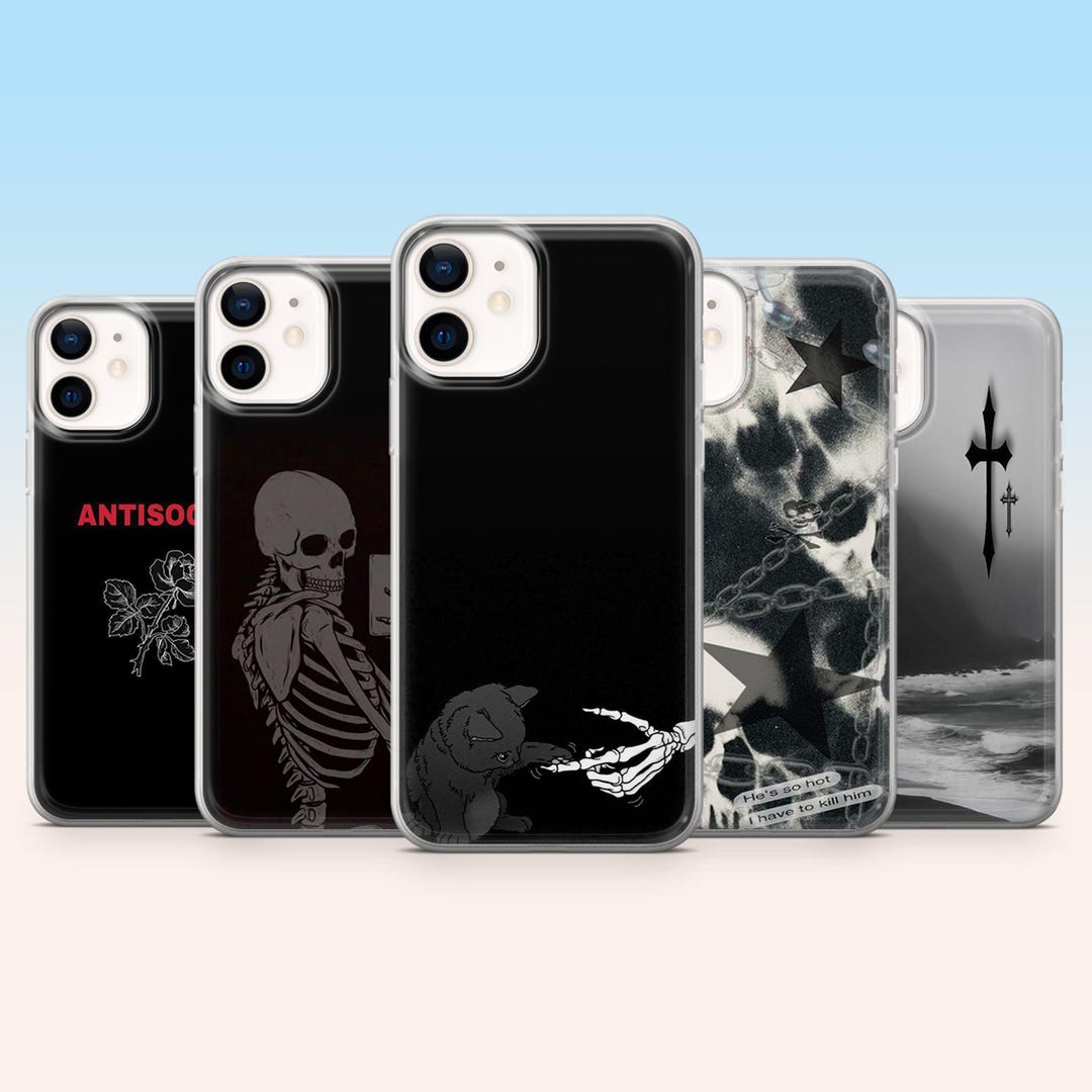 Black Emo Phone Case Simple Goth Cover for iPhone 17, 16, 15, 14, 13 ...