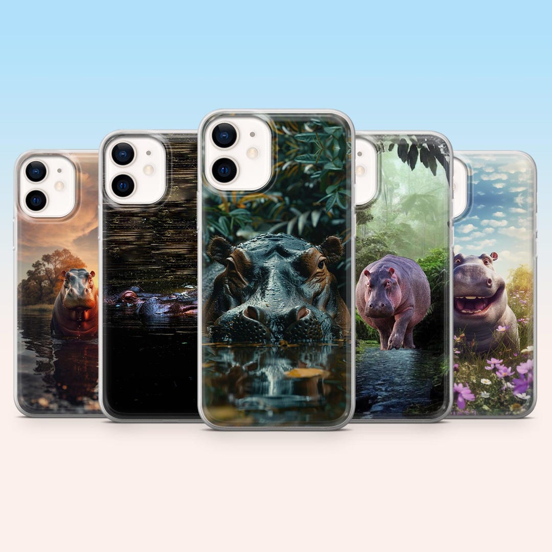 Big Hippo Phone Case Jungle Animal Cover for iPhone 17, 17pro, 16, 15 ...