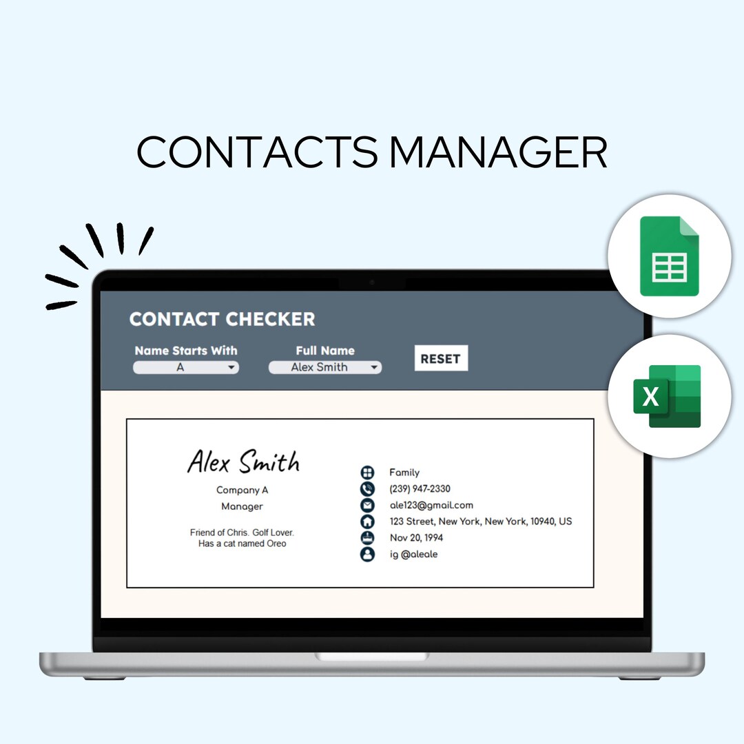 Formulated Digital Contact List Google Sheets Excel Spreadsheet ...
