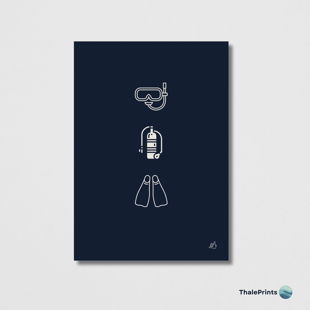 Printable Minimalistic Scuba Diving Wall Art Diver Equipment Icons ...
