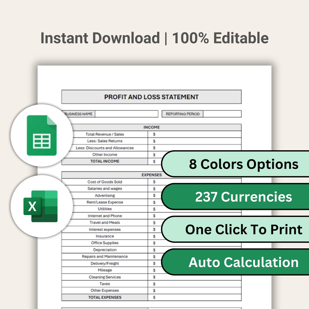 Small Business Profit and Loss Template - Excel Spreadsheets & Google ...