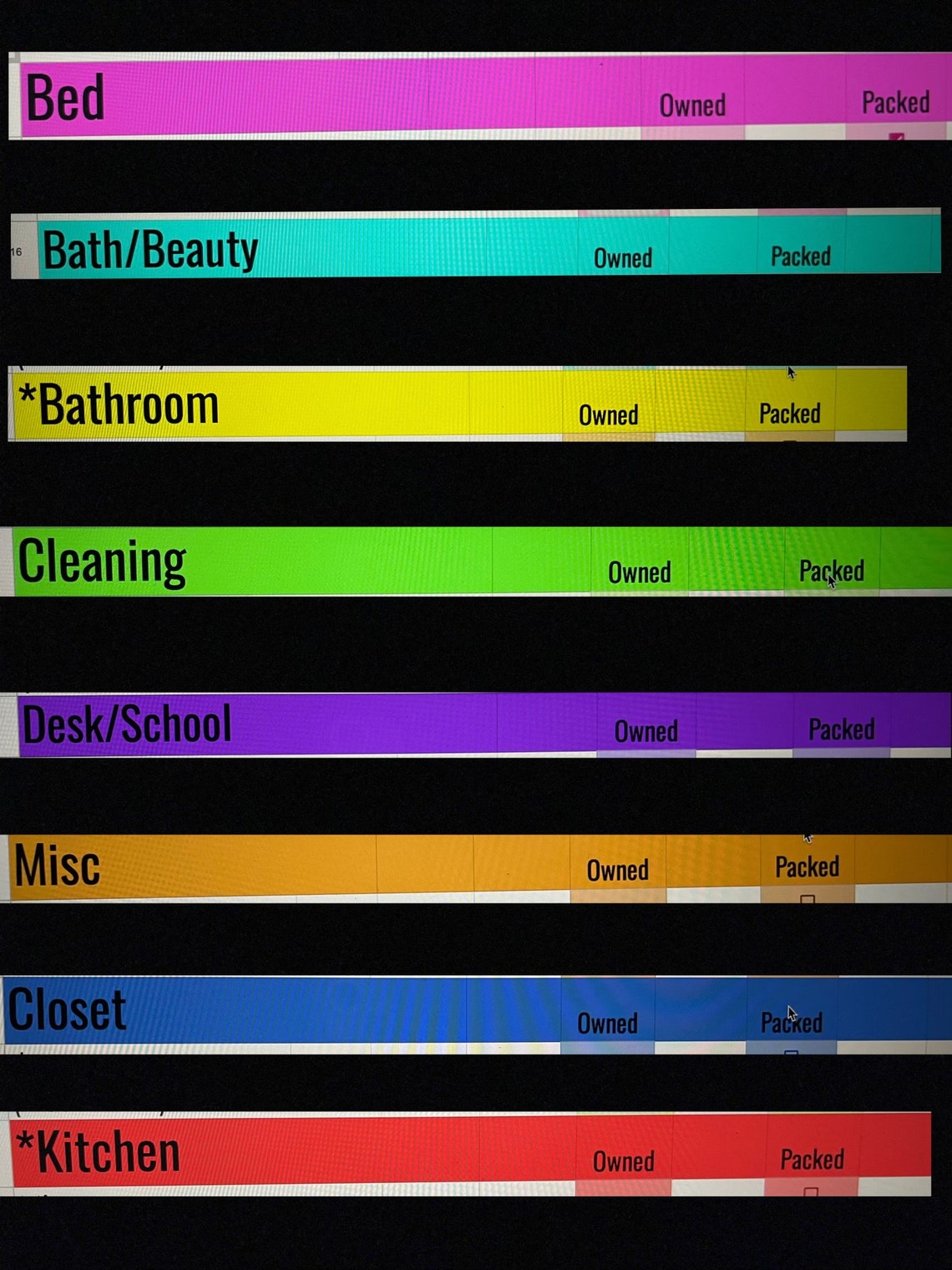 College Dorm Checklist Spreadsheet - Etsy