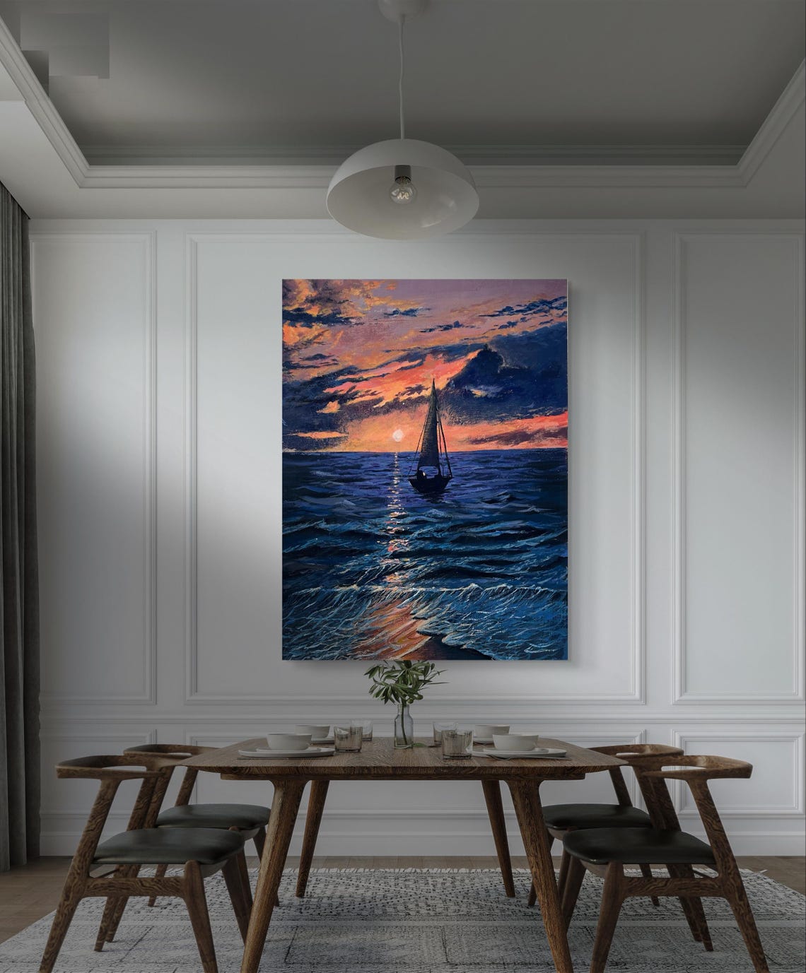 Sailboat at Sunset Painting| Ocean Sunset Art Print | Acrylic Painting ...