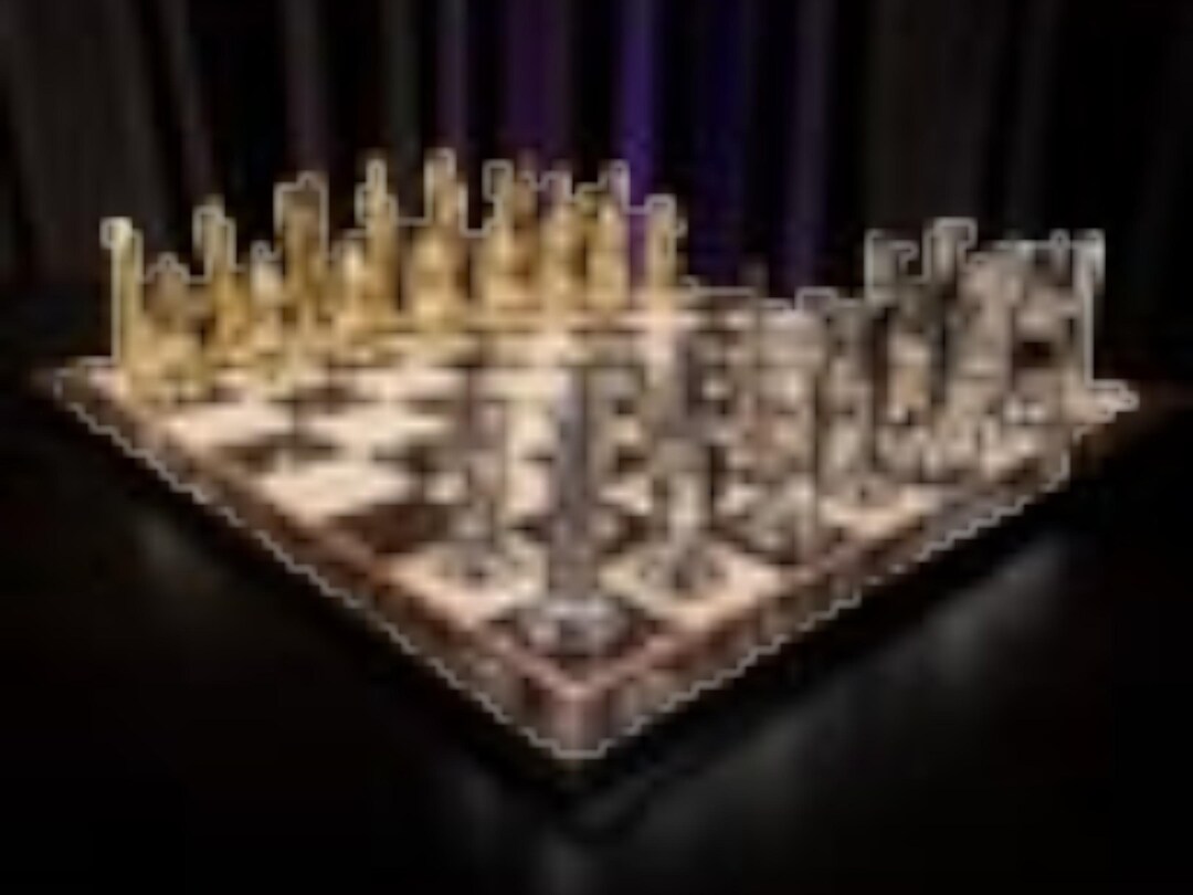 Egyptian Metal Chess Set With Glossy Walnut Patterned MDF Chess Board ...