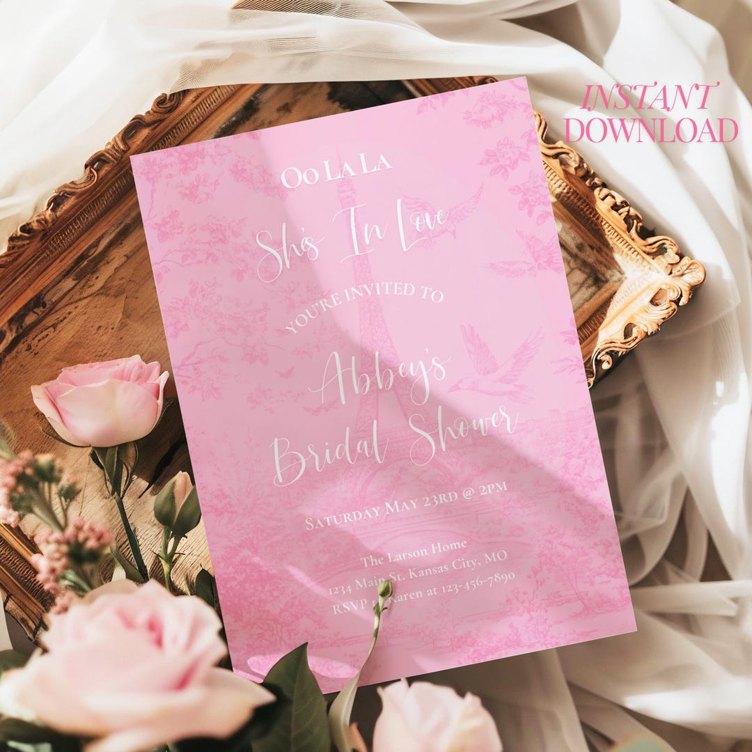 Hot Pink Toile Invitation Bridal Shower Pink and White Paris Themed ...