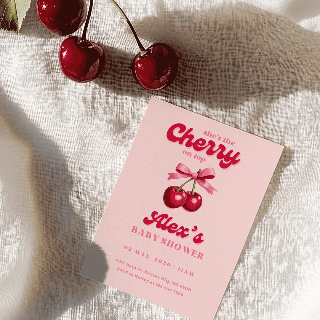 Cherry Baby Shower Invite Printable Baby Girl Shower Invitation ...
