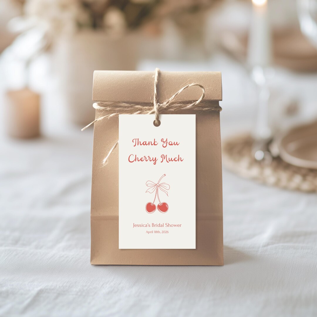 Boho Chic Cherry Gift Tag Printable Bridal Shower Favor Tag Baby Shower ...
