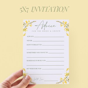 Yellow Flower Bridal Shower Advice Cards Purple Garden Party Wedding ...