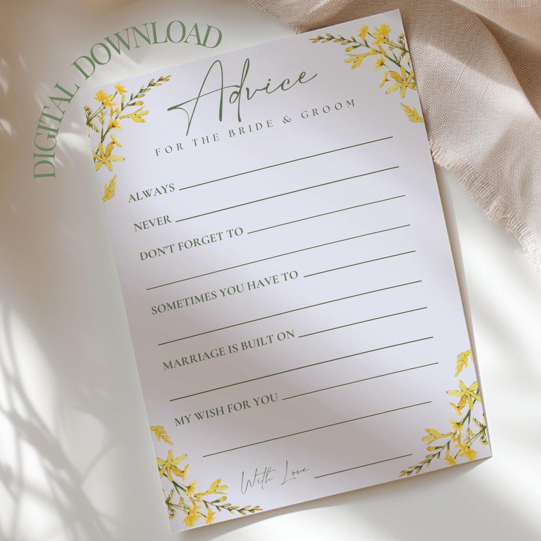 Yellow Flower Bridal Shower Advice Cards Purple Garden Party Wedding ...