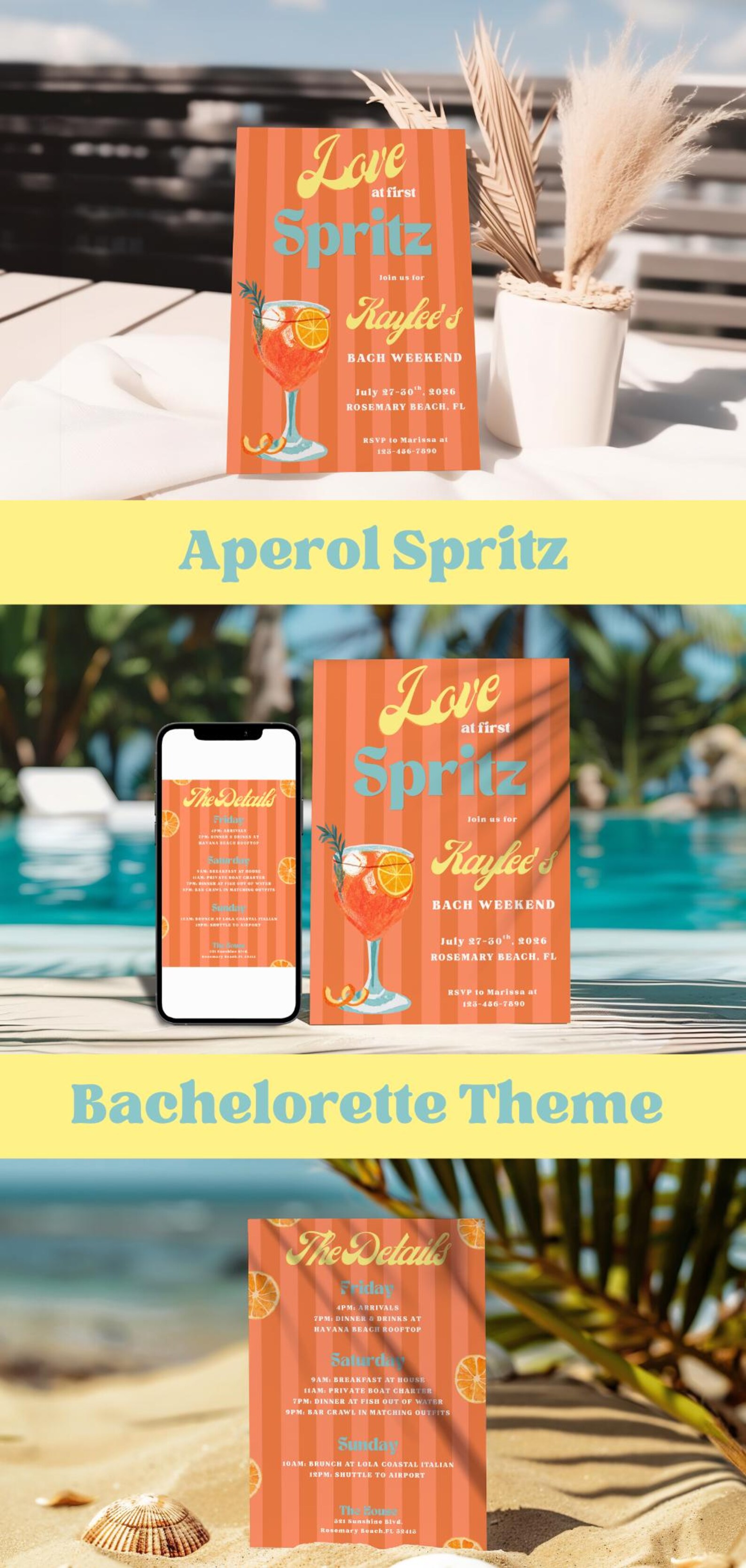 Aperol Spritz Bachelorette Invite Citrus Orange Itinerary Love at First ...
