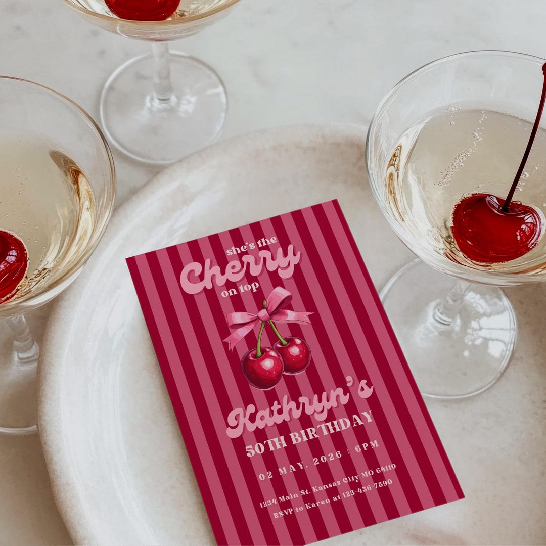 Modern Cherry Birthday Invitation 50th Birthday Invite Digital Download ...