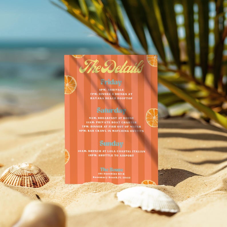 Aperol Spritz Bachelorette Invite Citrus Orange Itinerary Love at First ...