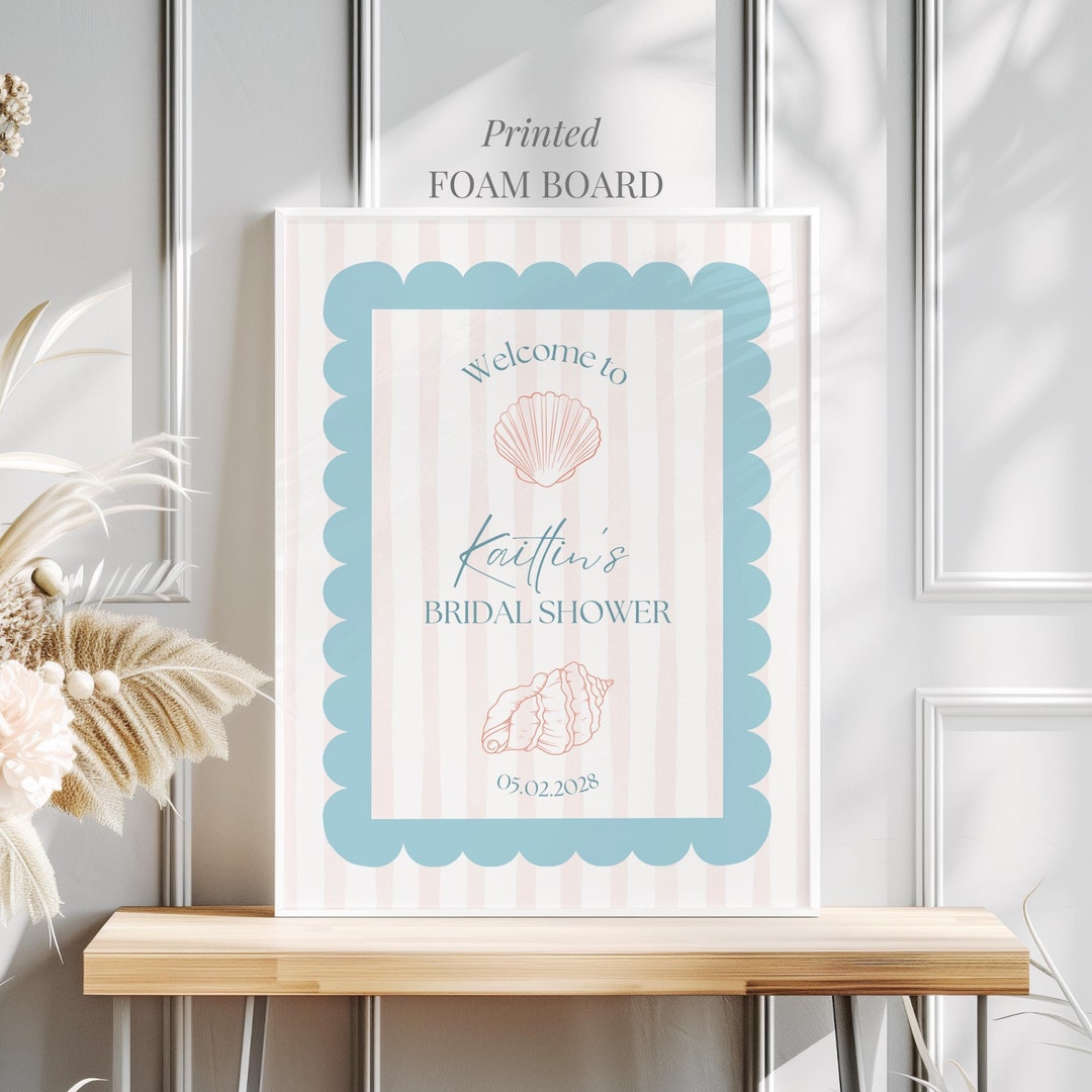 Printed Seashell Welcome Sign for Bridal Shower Coastal Wedding Sign ...